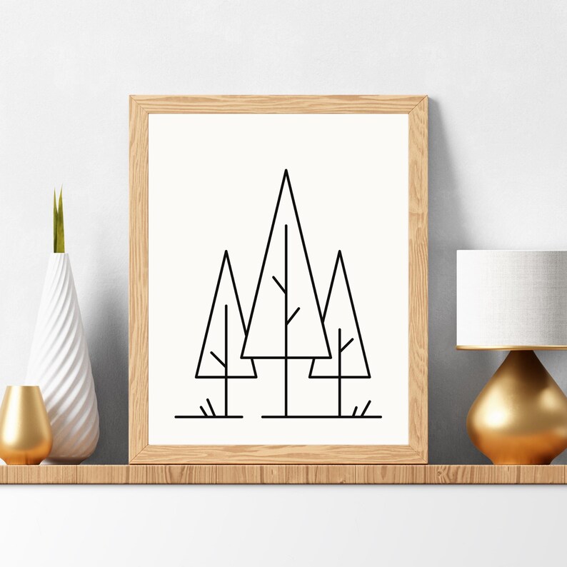 Elegant Black Line Art-sleek Pine Tree Art-geometric Pine Tree Print ...