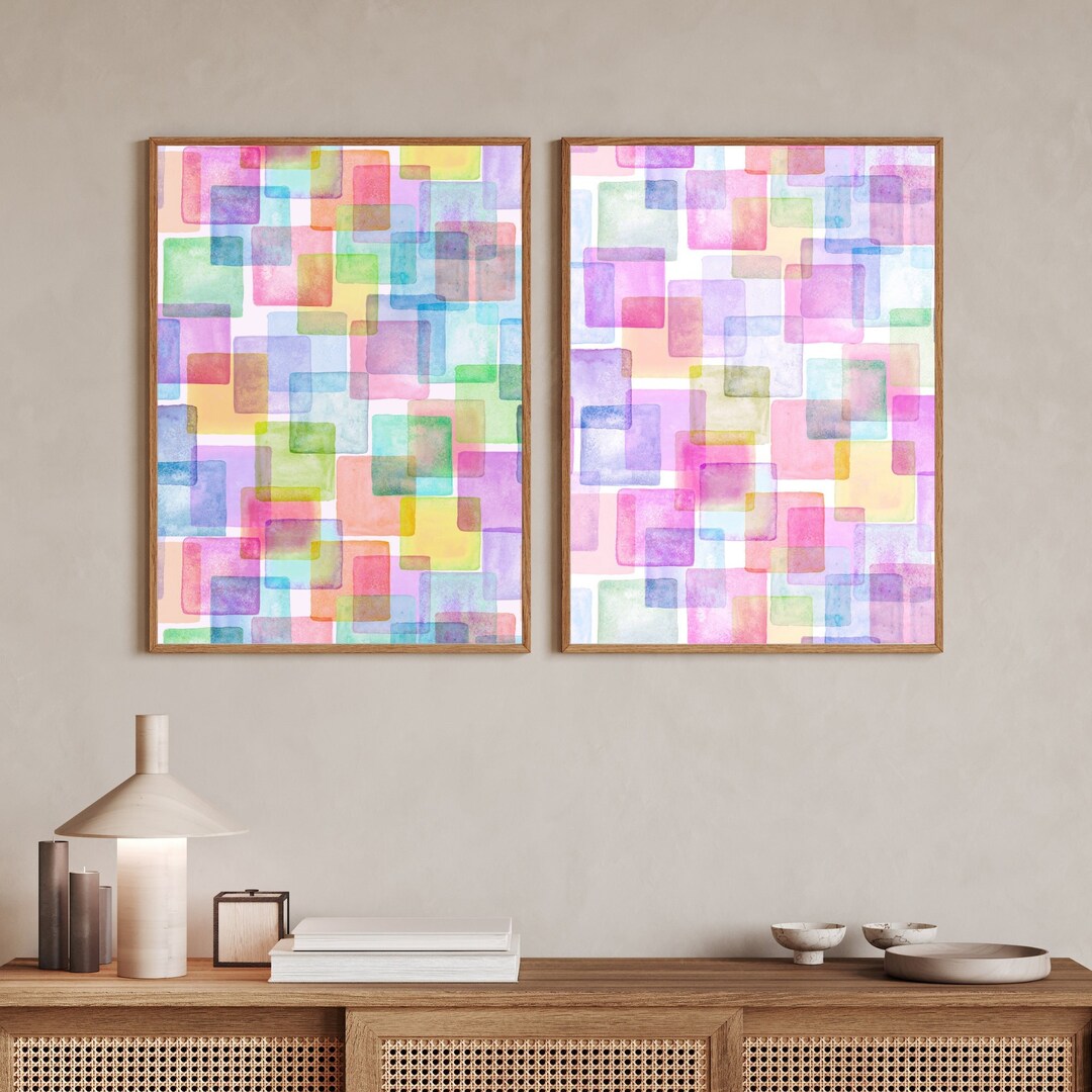 Abstract Geometric Squares Print Poster-modern Home Decor - Colorful ...