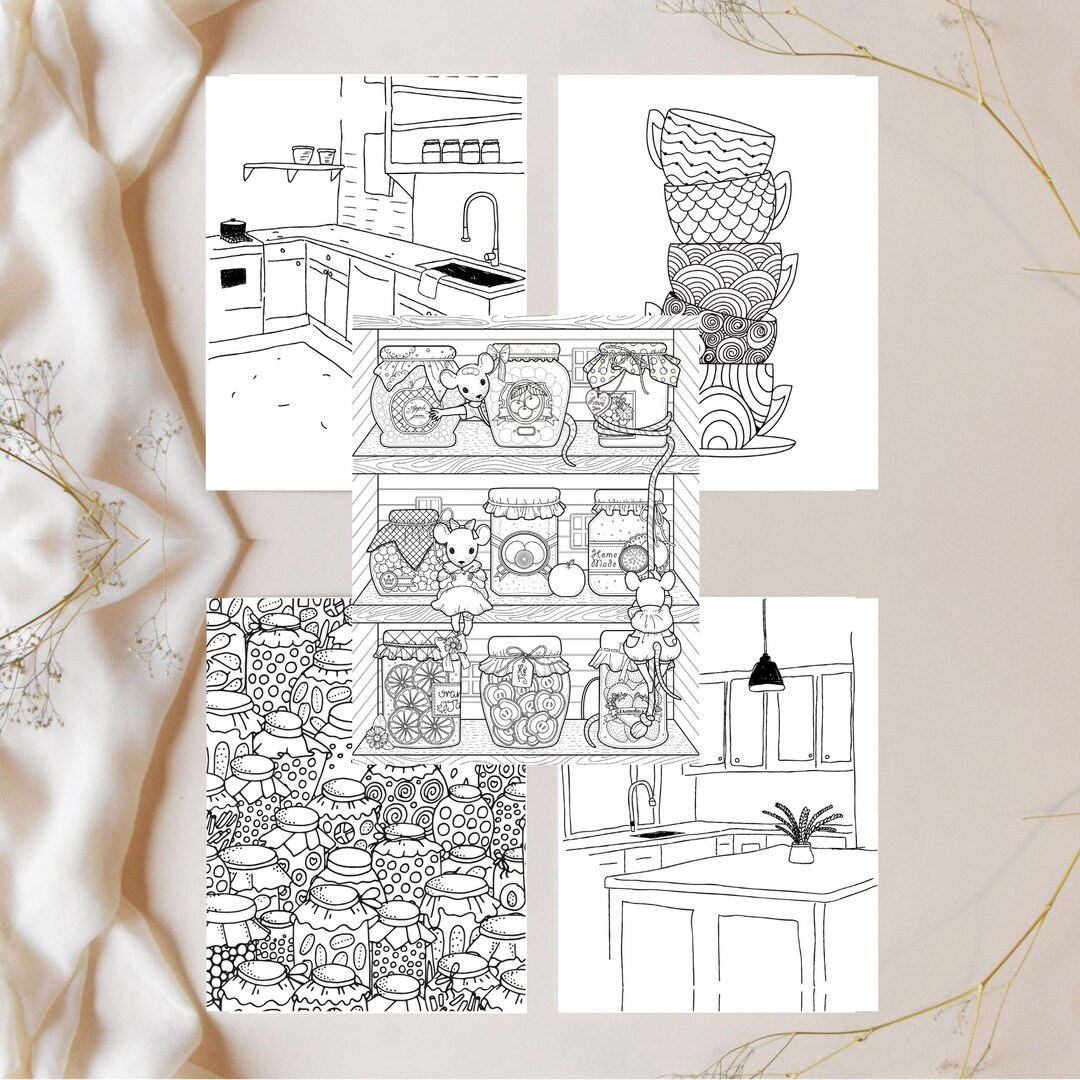 Printable Kitchen Coloring Pages, Cozy Home-pantry Digital Art, Fun ...