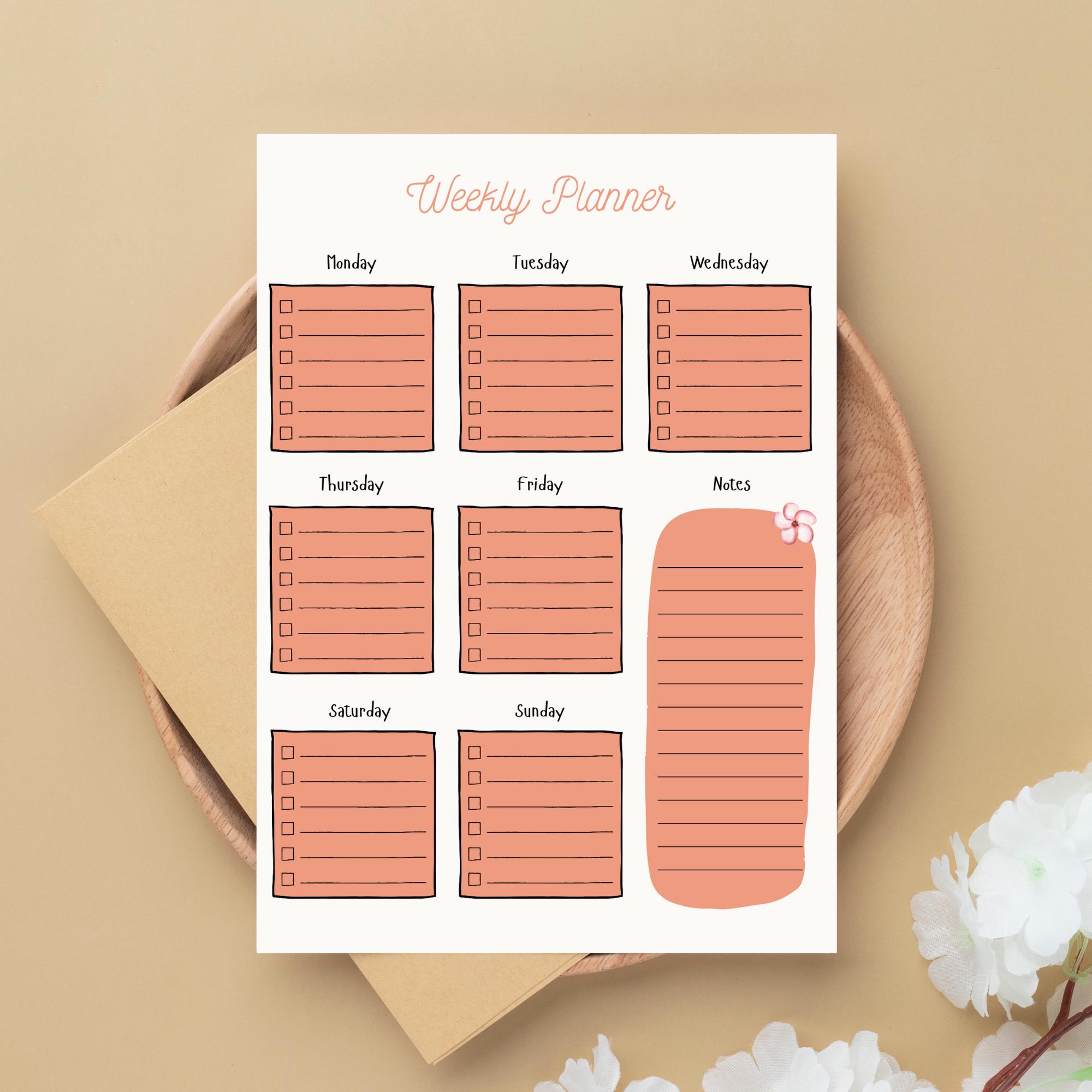 Rustic Weekly Planner Printable With Cute Icons, Undated & Editable ...
