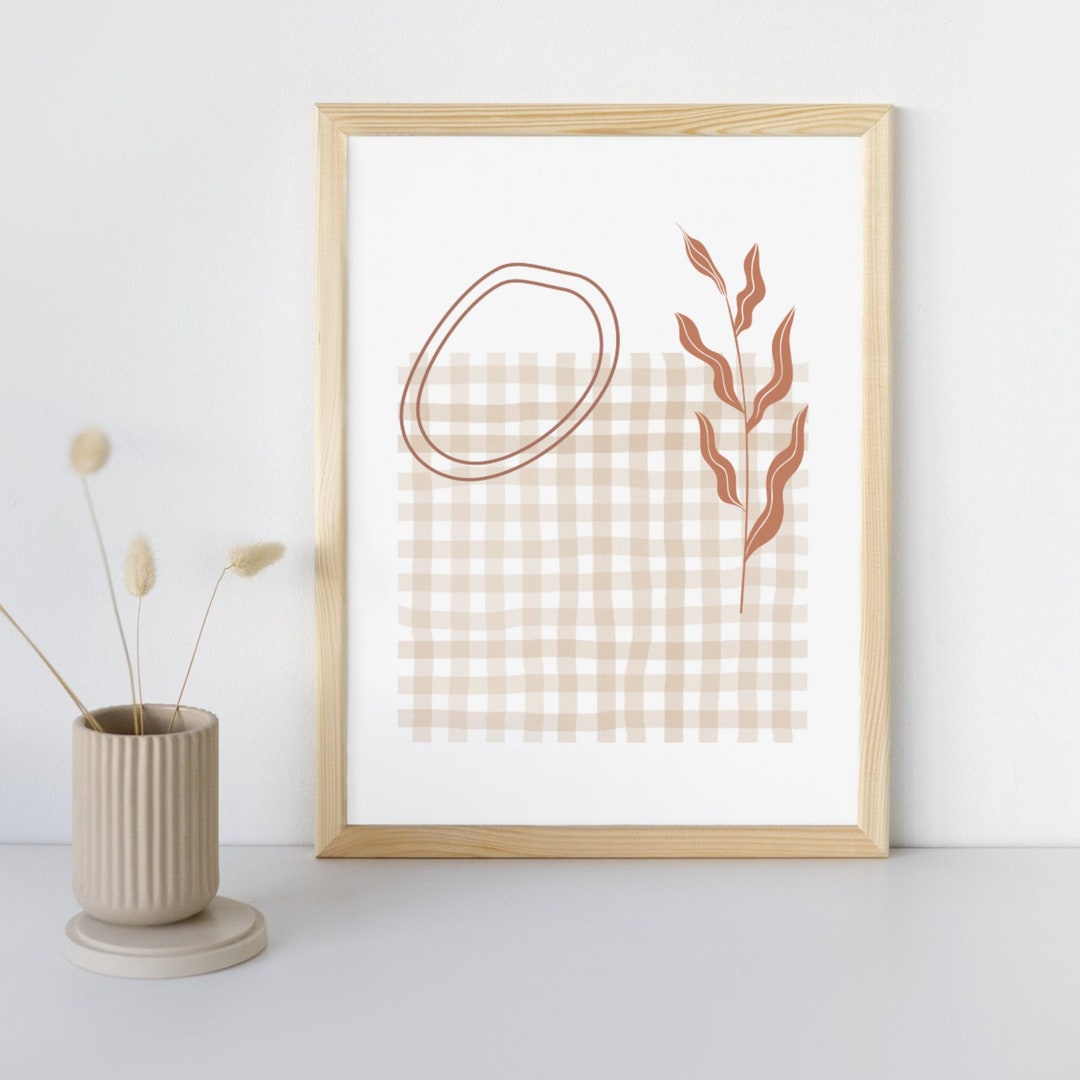Minimalist Gingham Art, Abstract Botanical Print, Modern Boho Wall ...