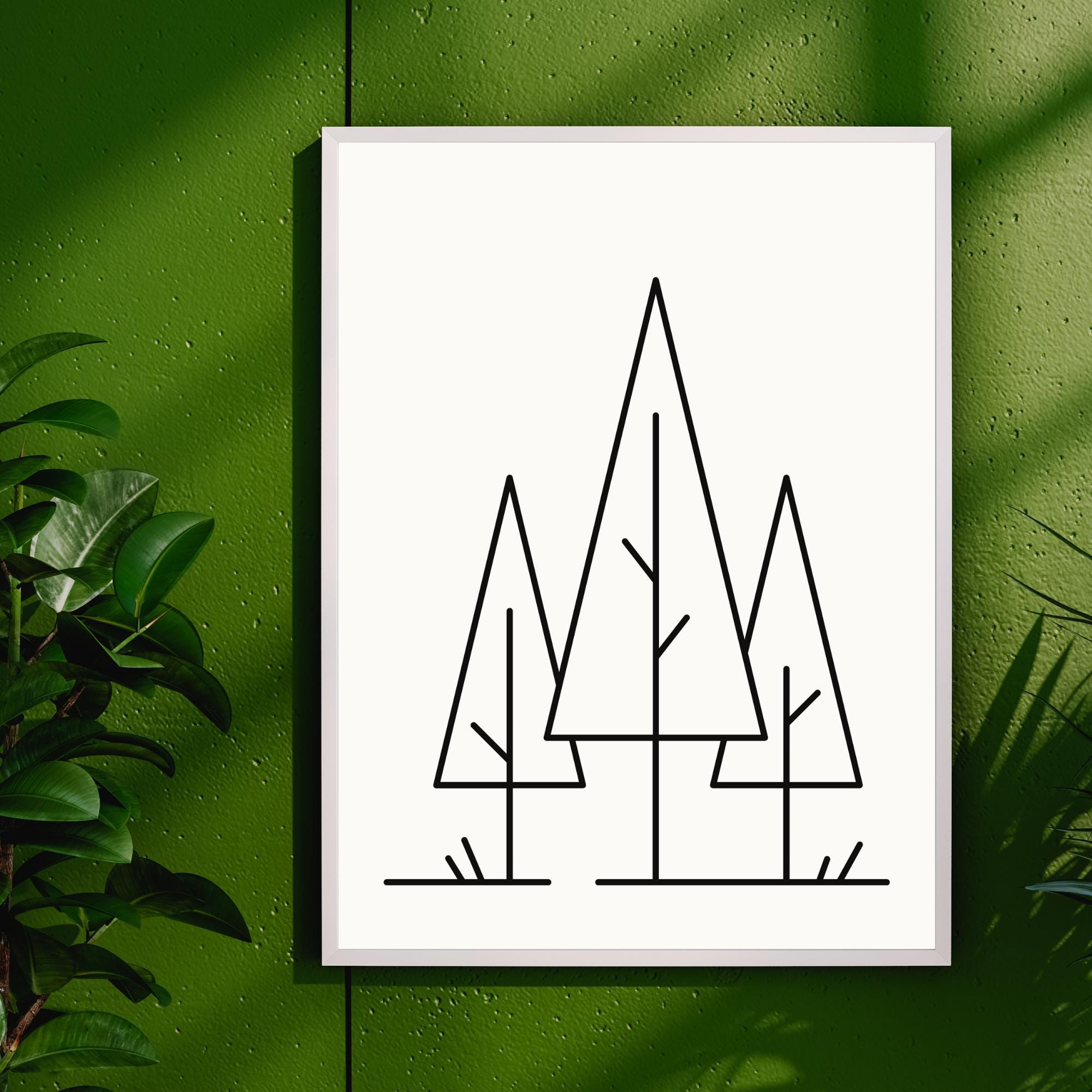Elegant Black Line Art-sleek Pine Tree Art-geometric Pine Tree Print ...
