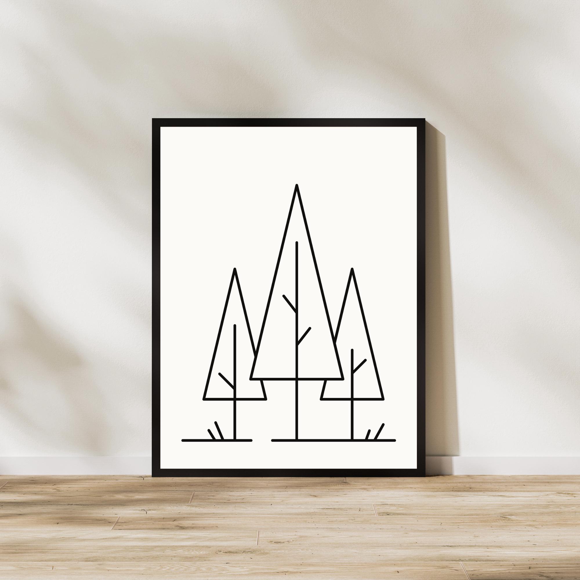 Elegant Black Line Art-sleek Pine Tree Art-geometric Pine Tree Print ...