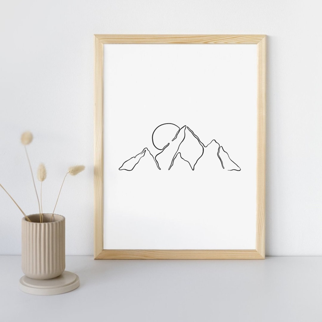 Minimalist Mountain Line Art, Simple Nature Wall Decor, Black and White ...