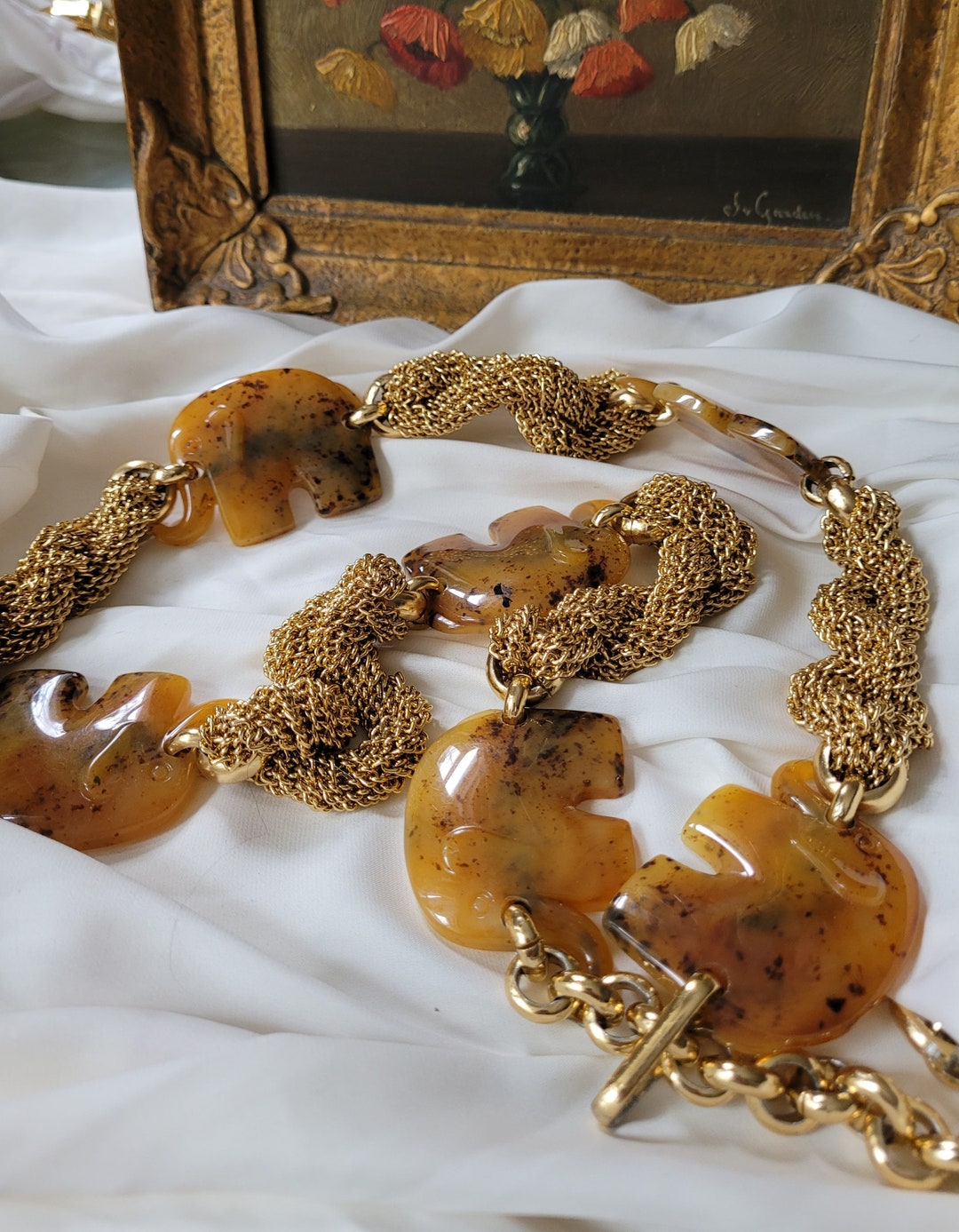 Vintage Elephants Belt Celluloid and Goldtone Metal Chain Belt - Etsy