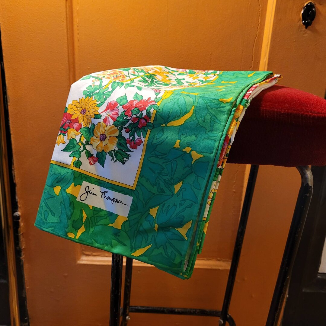 Vintage Jim Thompson Thai Silk Scarf Green Floral - Etsy