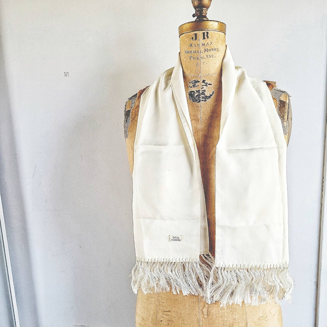 Vintage Mens off White Scarf Cream Fringes,men Opera Foulard,gift for ...