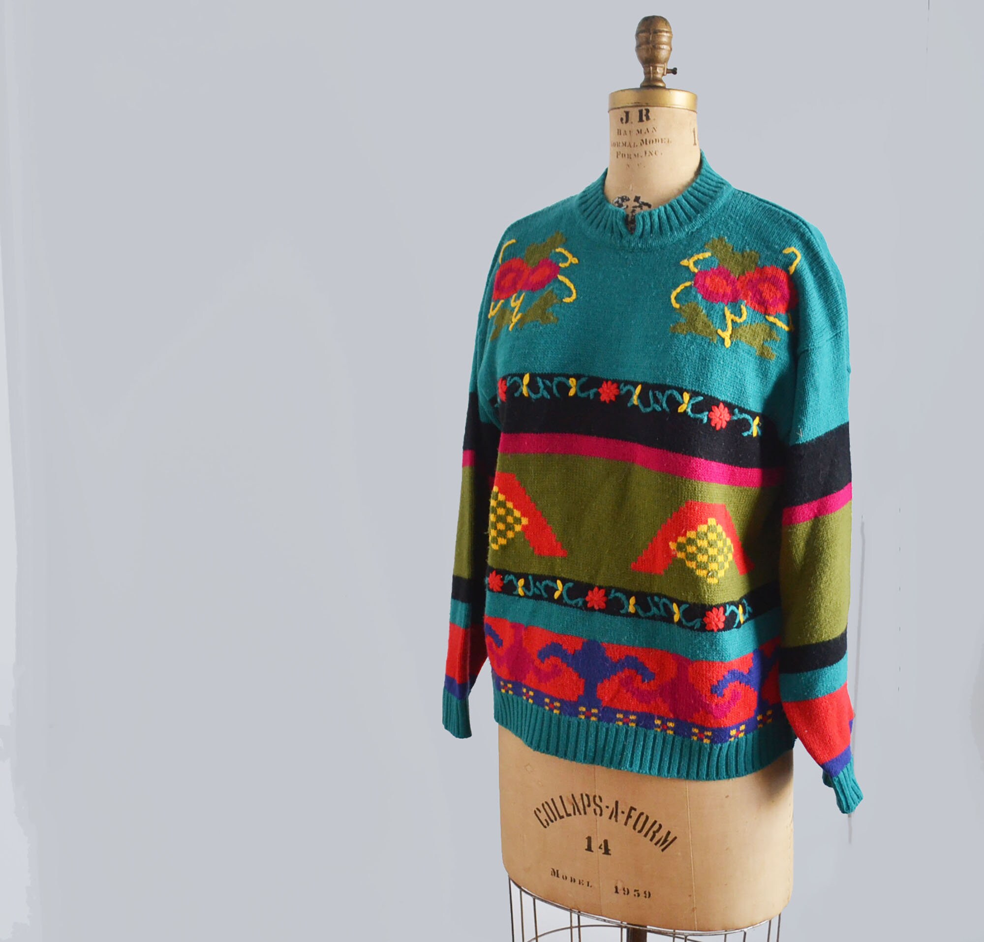 Multicolor 80s sweater / 1980s embroidered knit cardigan | Etsy