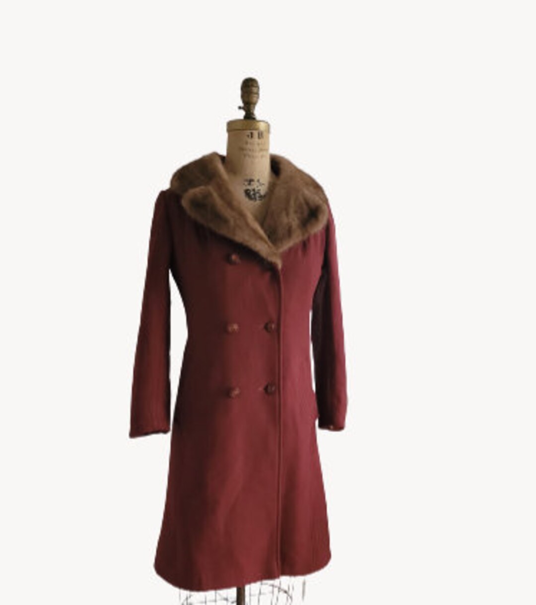 Midcentury Terracotta Wool Coat With Mink Collar Union Label Size S - Etsy