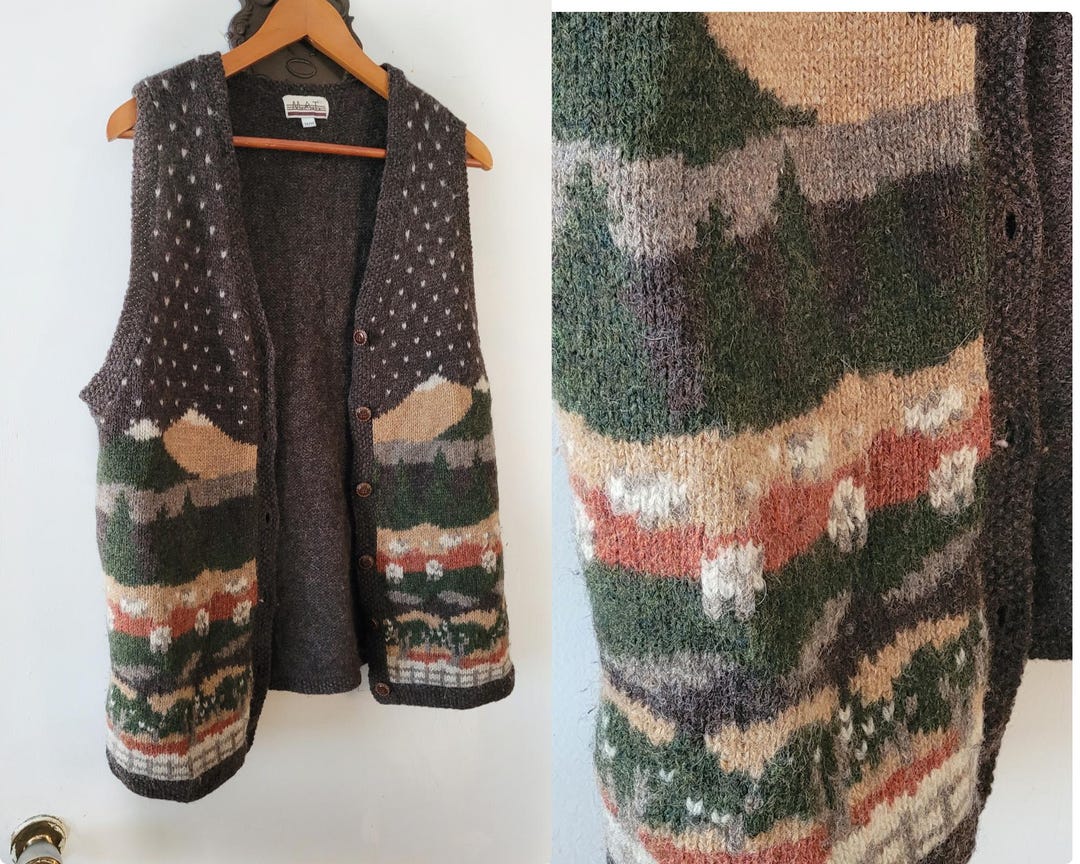 Cottagecore Wool Knit Vest Waistcoat Landscape Vintage Novelty Scenic ...