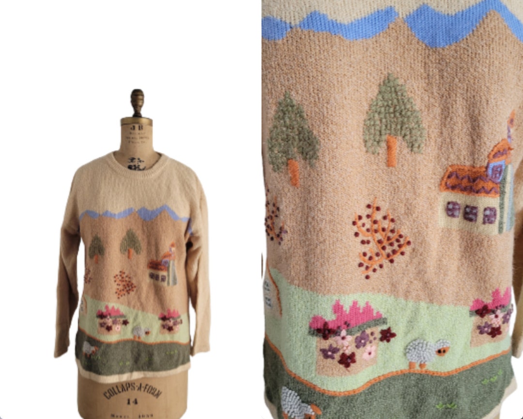 Vintage Cottagecore Sweater Farmhouse Novelty Scenic Pullover - Etsy
