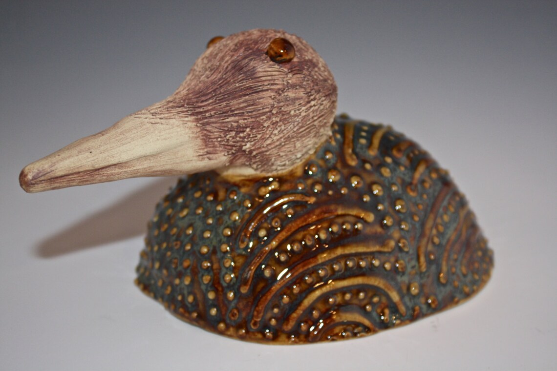 Ceramic Bird Textured Rattle Rattle Caramel Brown Green Spirit - Etsy