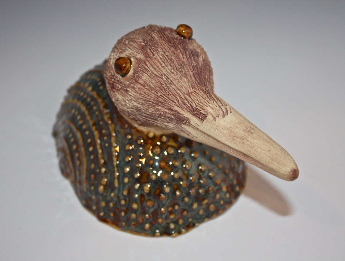 Ceramic Bird Textured Rattle Rattle Caramel Brown Green Spirit - Etsy