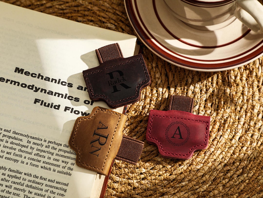 Engraved Leather Book Mark With Name or Initial, Personalized Leather ...