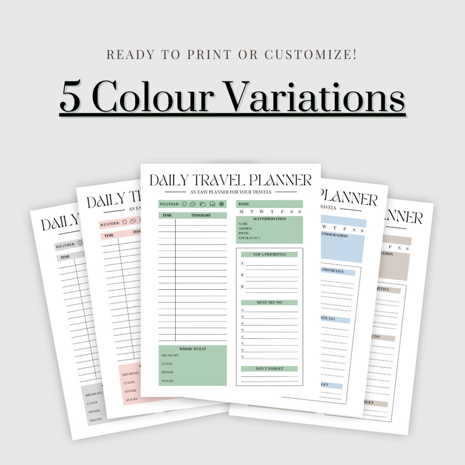 Daily Travel Itinerary | Travel Itinerary Template | Vacation Organizer ...