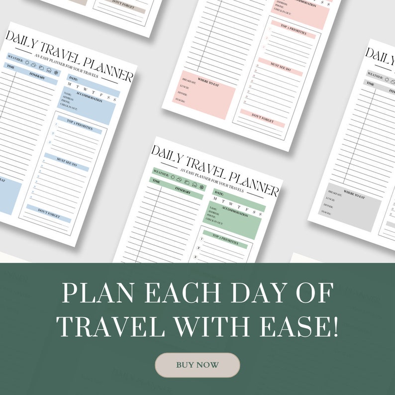 Daily Travel Itinerary | Travel Itinerary Template | Vacation Organizer ...