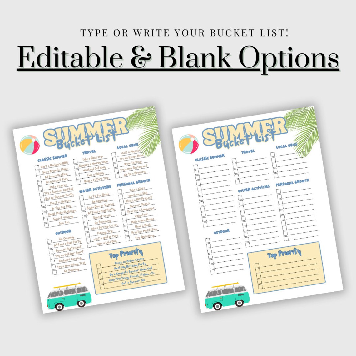 Summer Bucket List Printable | Editable Summer Bucket List | Summer Fun ...