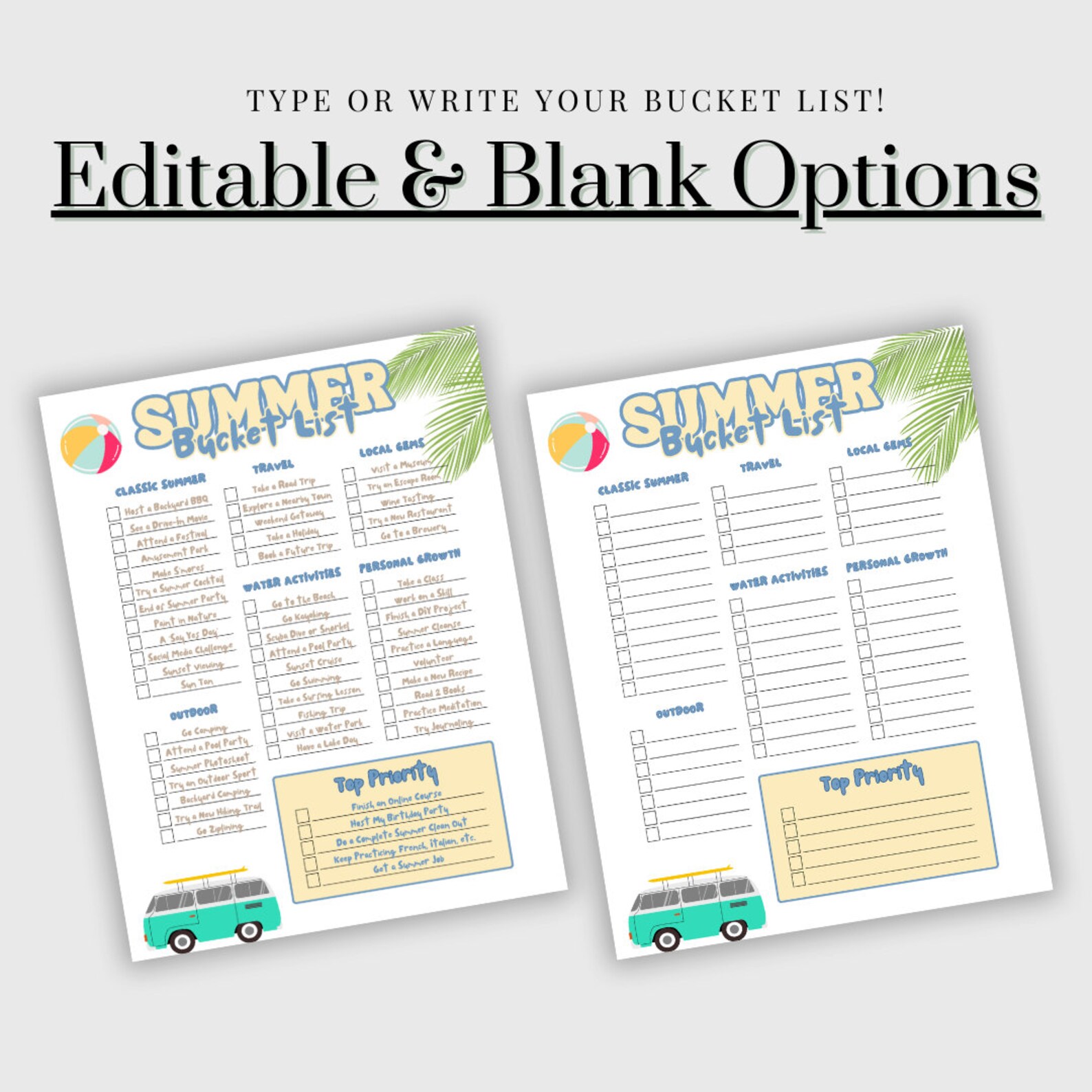 Summer Bucket List Printable | Editable Summer Bucket List | Summer Fun ...