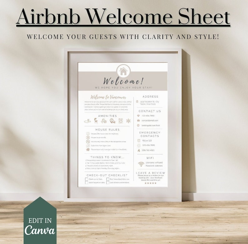 Airbnb Welcome Sign | Guest Arrival Poster | Wifi Info Sheet | Airbnb ...