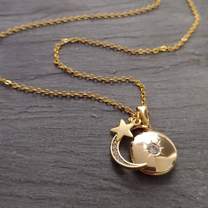 Moon Necklace, Locket Necklace, Photo Locket, Celestial Jewelry ...