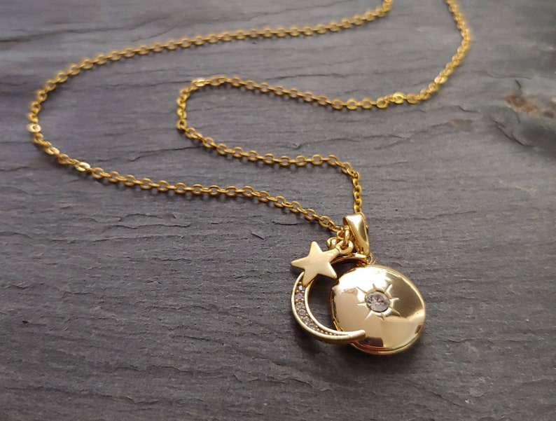 Moon Necklace Locket Necklace Photo Locket Celestial - Etsy