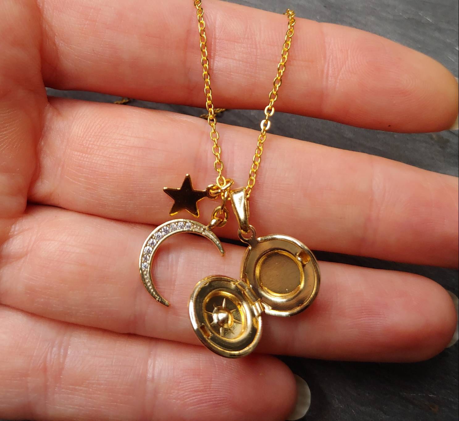Moon Necklace Locket Necklace Photo Locket Celestial | Etsy