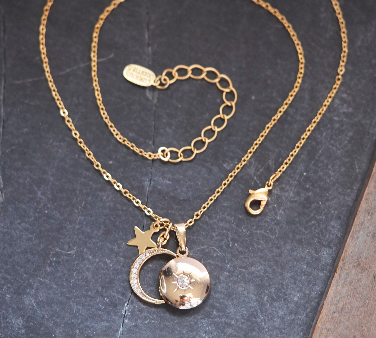 Moon Necklace Locket Necklace Photo Locket Celestial - Etsy