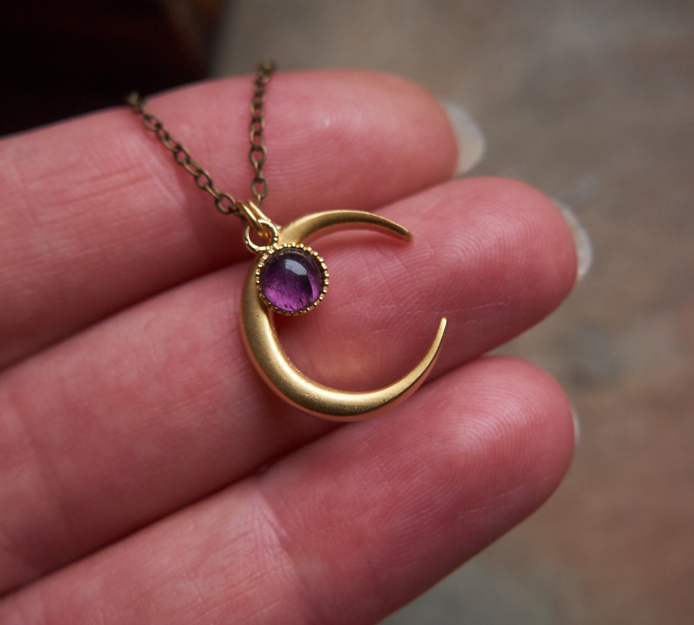 Amethyst moon necklace Witch jewelry Girlfriend gift | Etsy