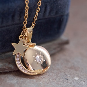 Moon Necklace, Locket Necklace, Photo Locket, Celestial Jewelry ...