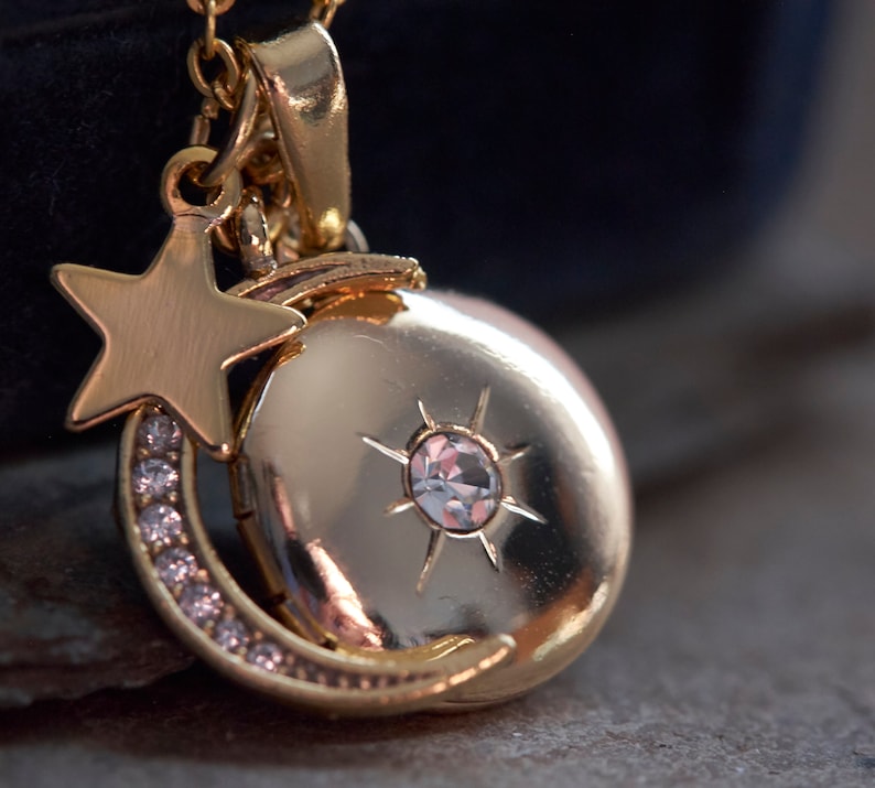 Moon Necklace Locket Necklace Photo Locket Celestial - Etsy