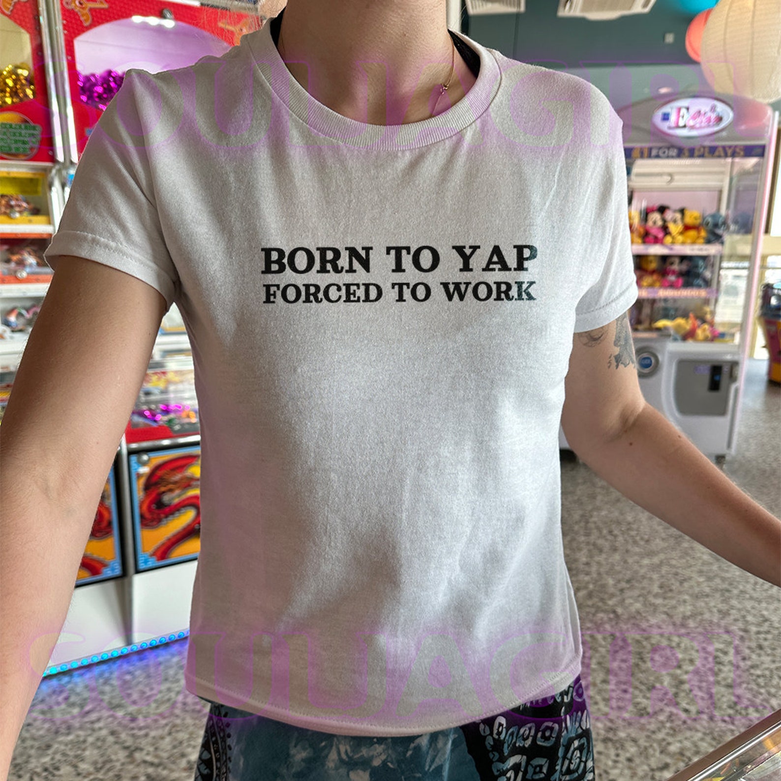 Born to Yap Forced to Work Y2K Baby Tee, 90s Style Tee, Women's Fitted ...