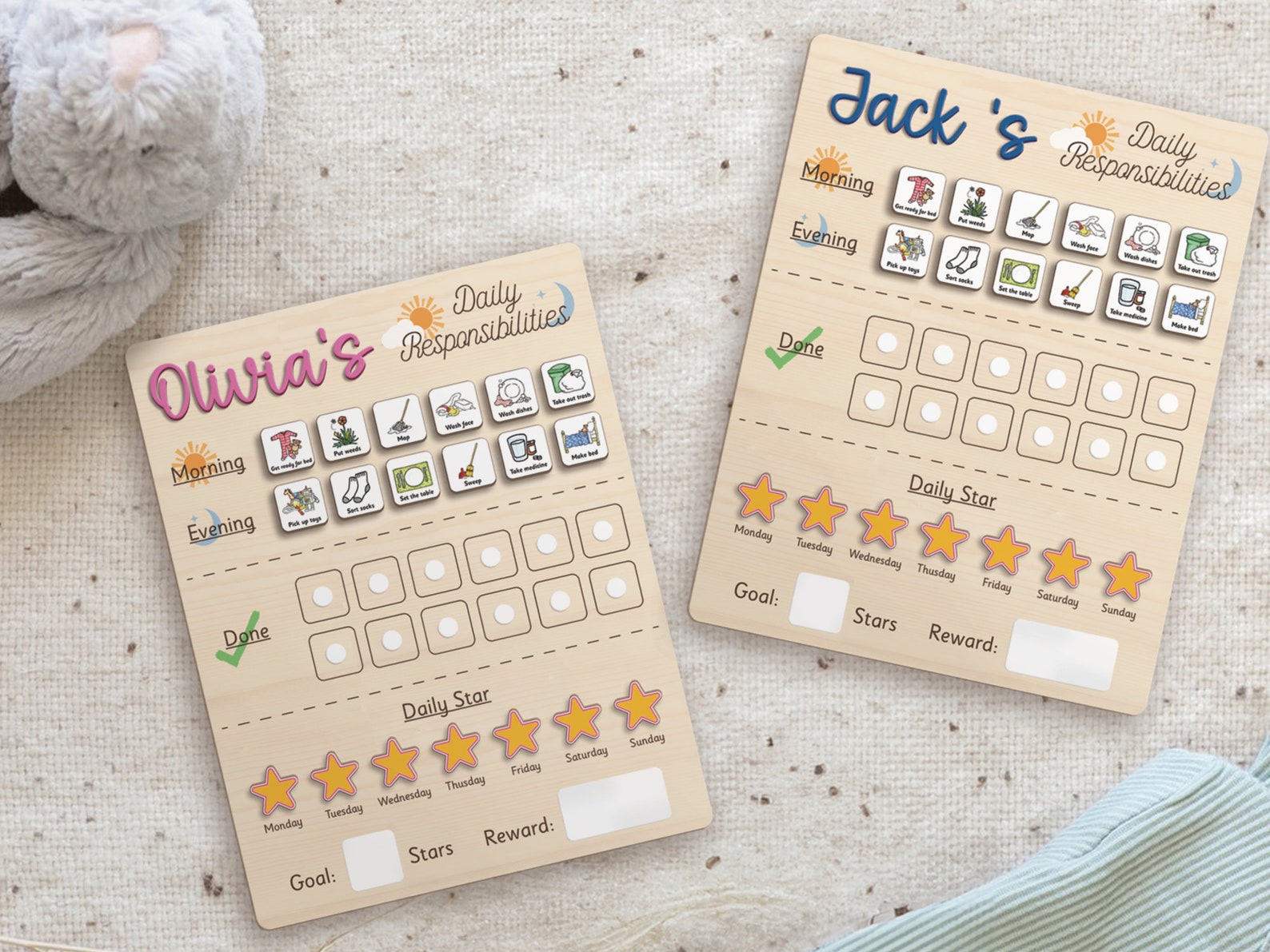 Daily Responsibilities Wooden Board Chore Chart, Christmas Gift Kids ...