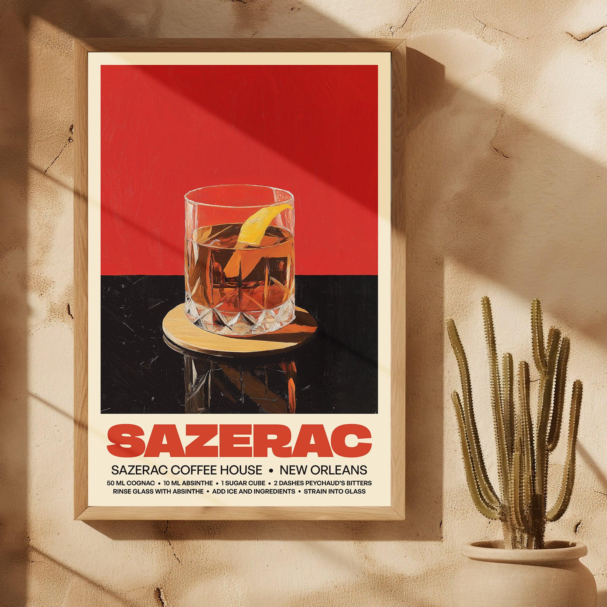 Sazerac Cocktail Print, Vintage Wall Art, Retro Whiskey Bar Poster ...