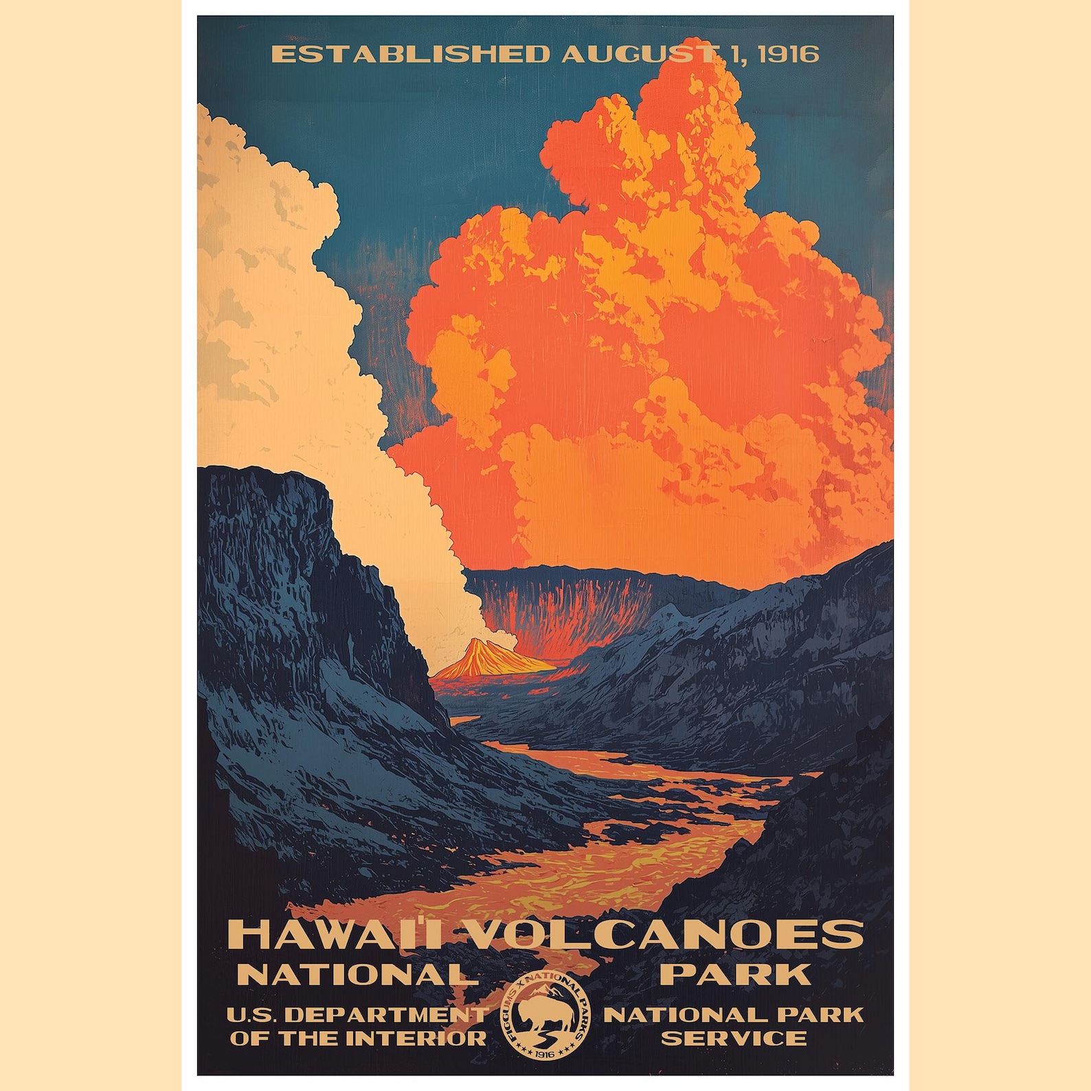 Hawaii Volcanoes National Park Poster, Pacific Travel Print, Home Decor ...