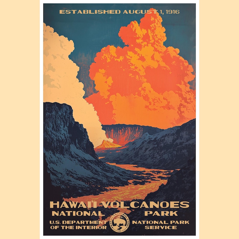 Hawaii Volcanoes National Park Poster, Pacific Travel Print, Home Decor ...