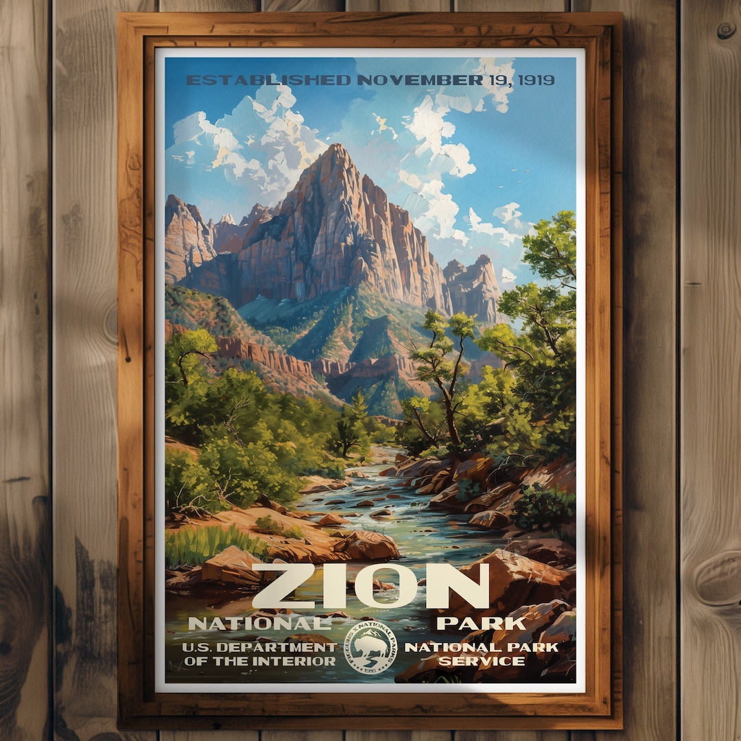 Zion National Park Poster, Utah Travel Print, Home Decor, Wall Art ...