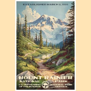 Mount Rainier National Park Poster, Washington Travel Print, Home Decor ...
