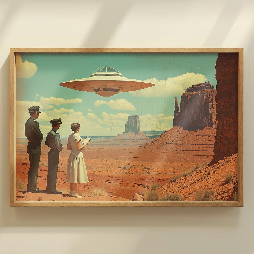 Vintage UFO Art Print, Retro Mid-century Sci-fi Wall Art, Monument ...
