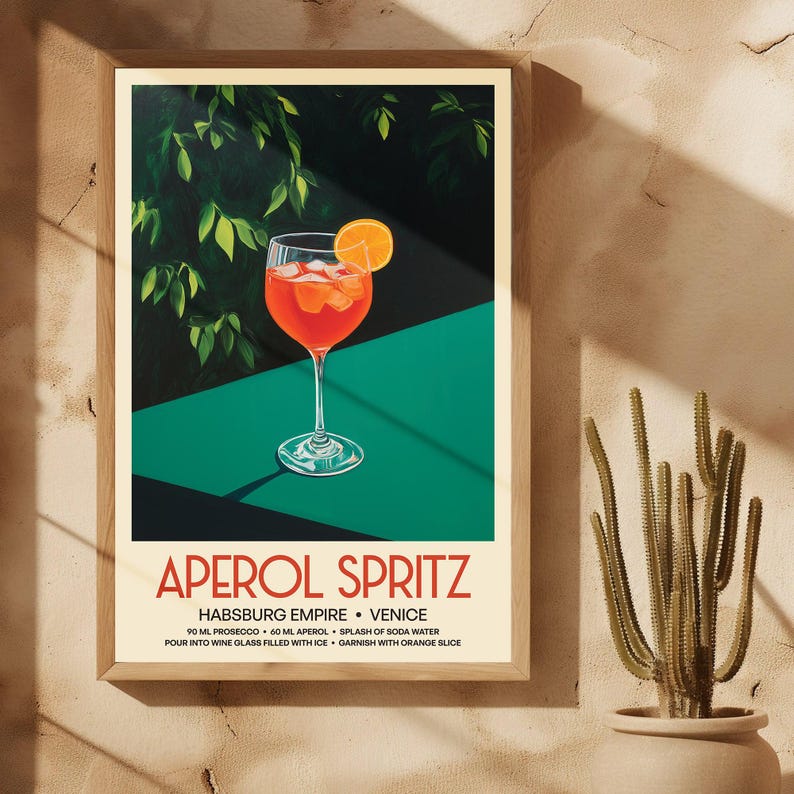 Aperol Spritz Cocktail Print, Vintage Wall Art, Retro Poster, Bar ...