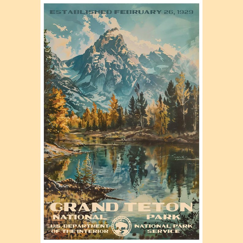 Grand Teton National Park Poster, Wyoming Travel Print, NPS Home Decor ...