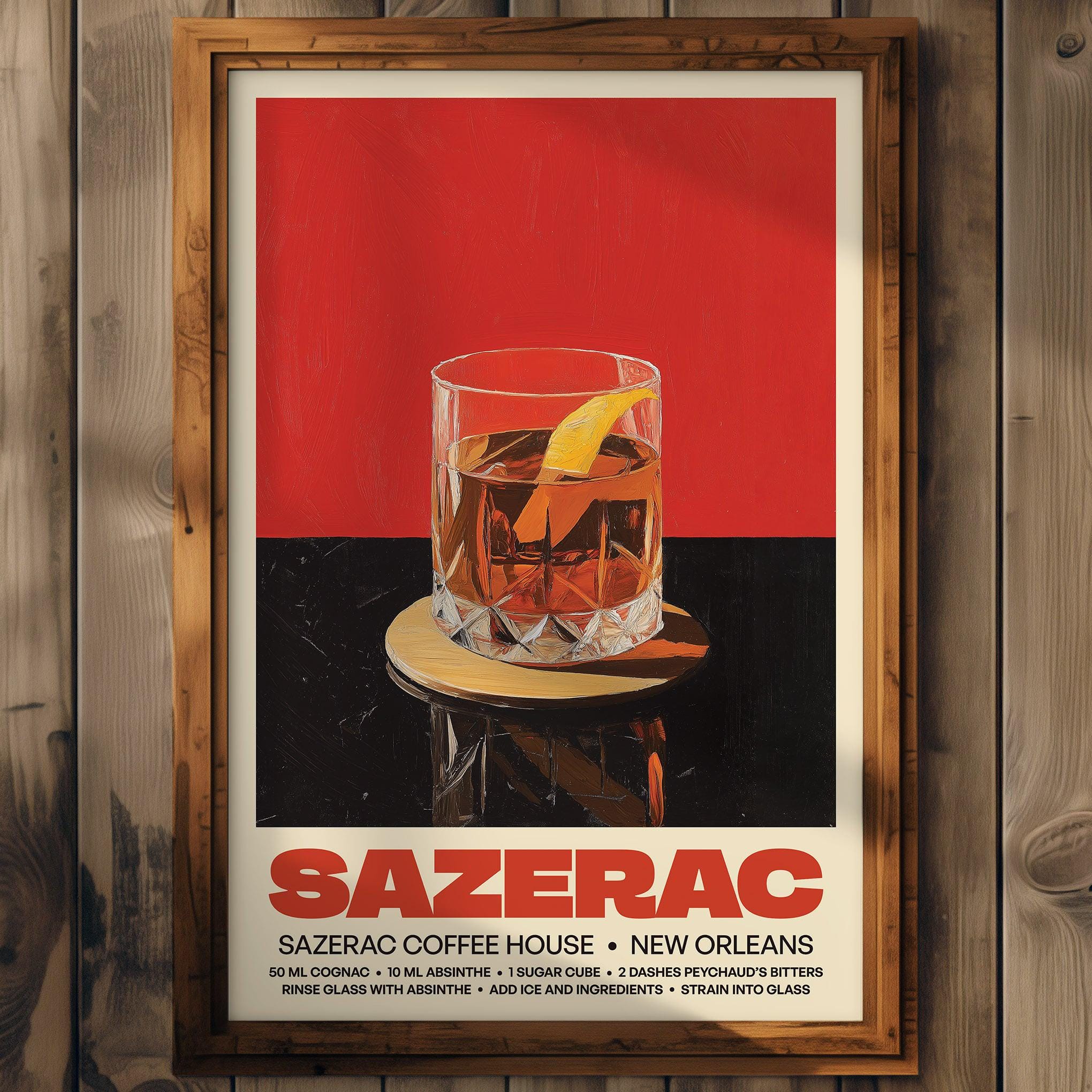 Sazerac Cocktail Print, Vintage Wall Art, Retro Whiskey Bar Poster ...