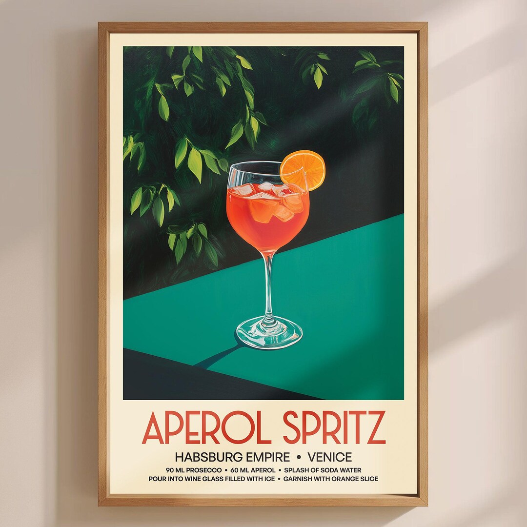 Aperol Spritz Cocktail Print, Vintage Wall Art, Retro Poster, Bar ...