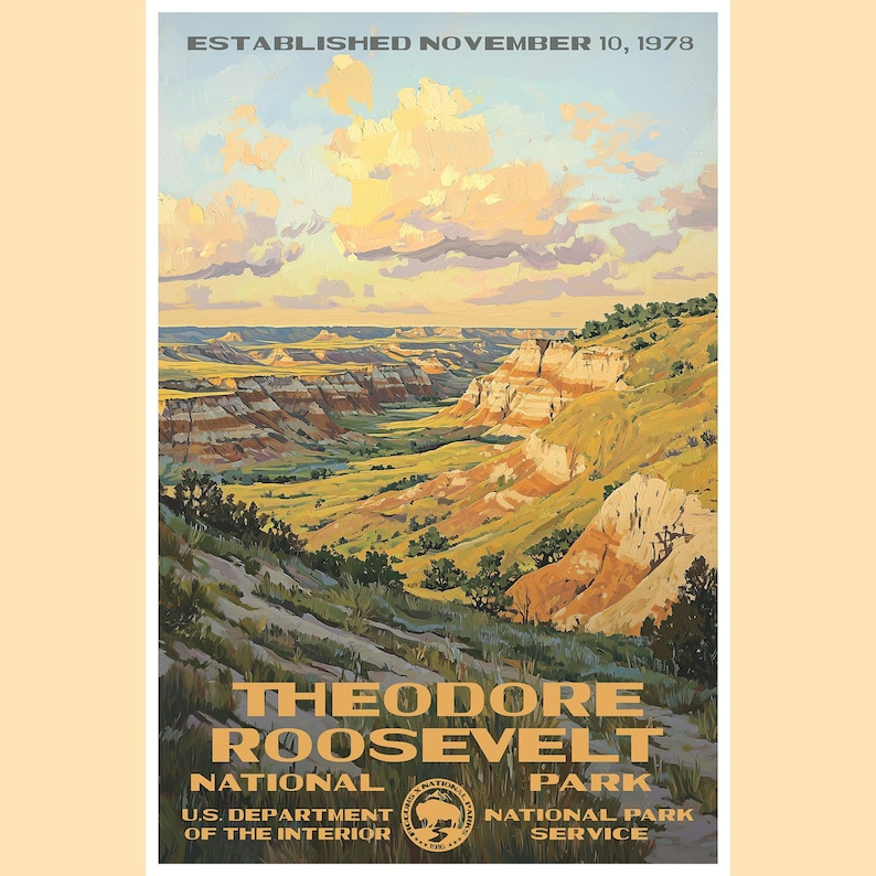 Theodore Roosevelt National Park Poster, North Dakota Travel Print ...