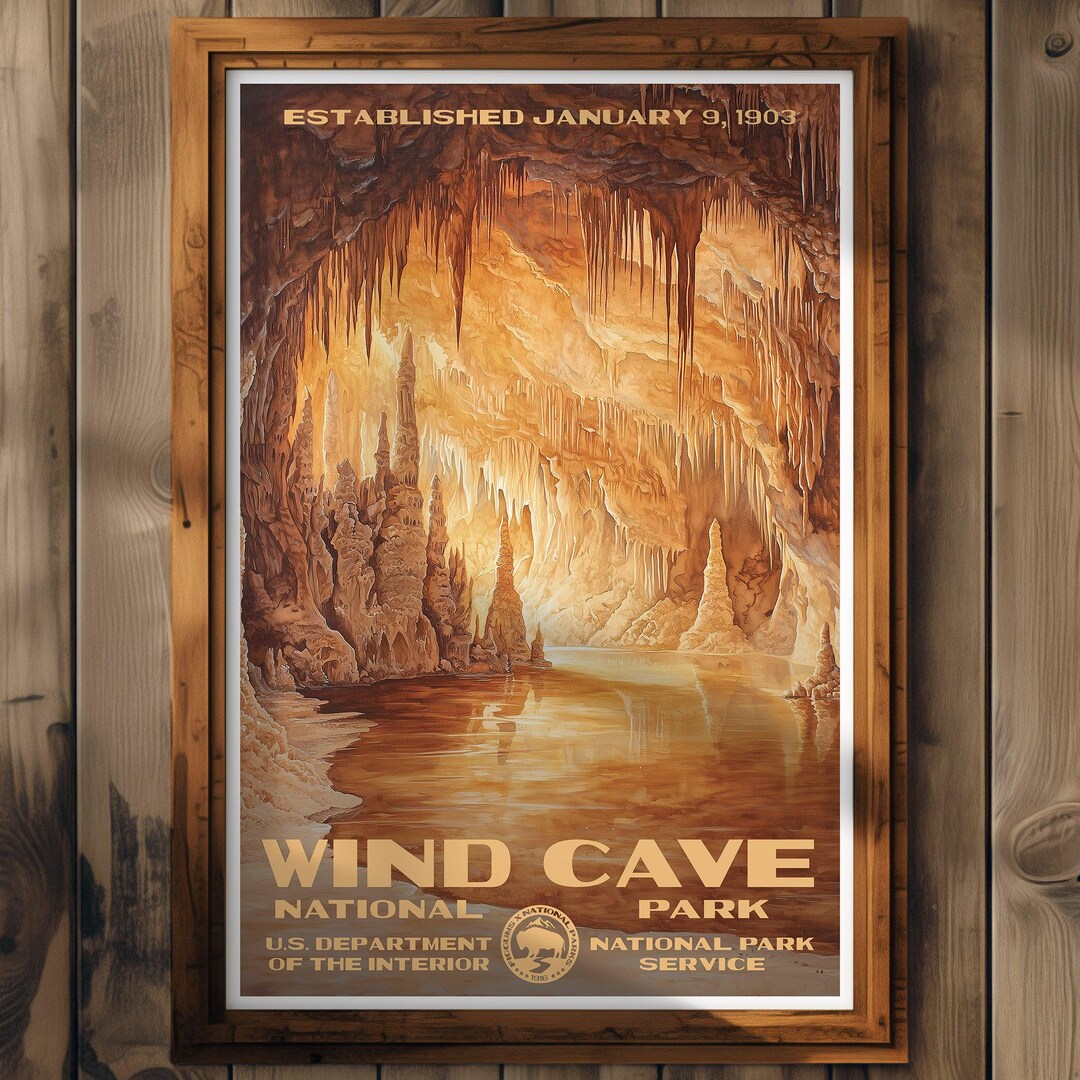 Wind Cave National Park Poster, South Dakota Travel Print, Home Decor ...
