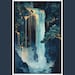 Waterfall Wall Art Print, Japanese Ukiyo-e Artwork, Gold, Blue, Silver ...