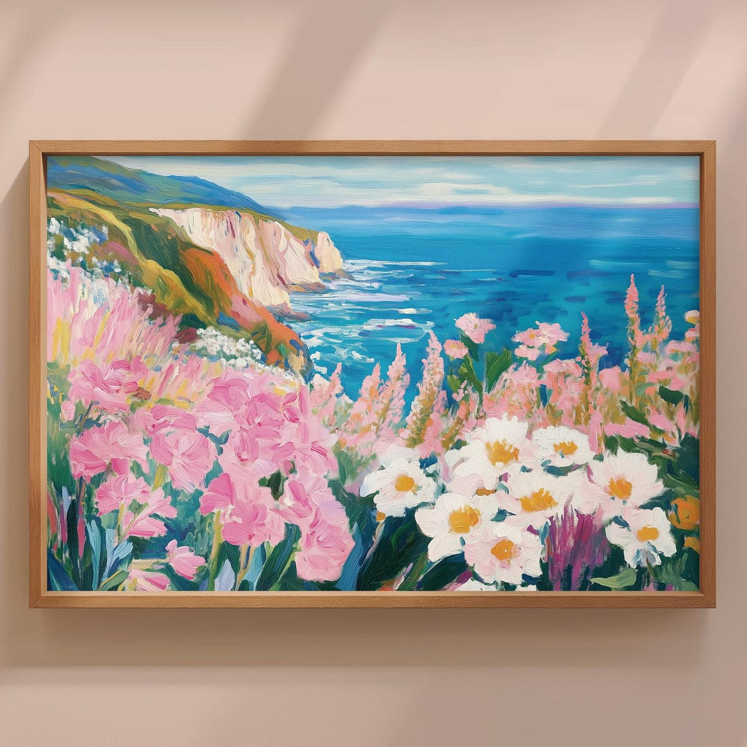 Big Sur Wildflowers Coastal Landscape Painting, California Ocean Wall ...