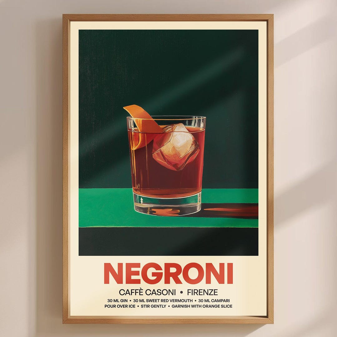 Negroni Cocktail Print, Vintage Wall Art, Retro Gin Bar Poster, Kitchen ...
