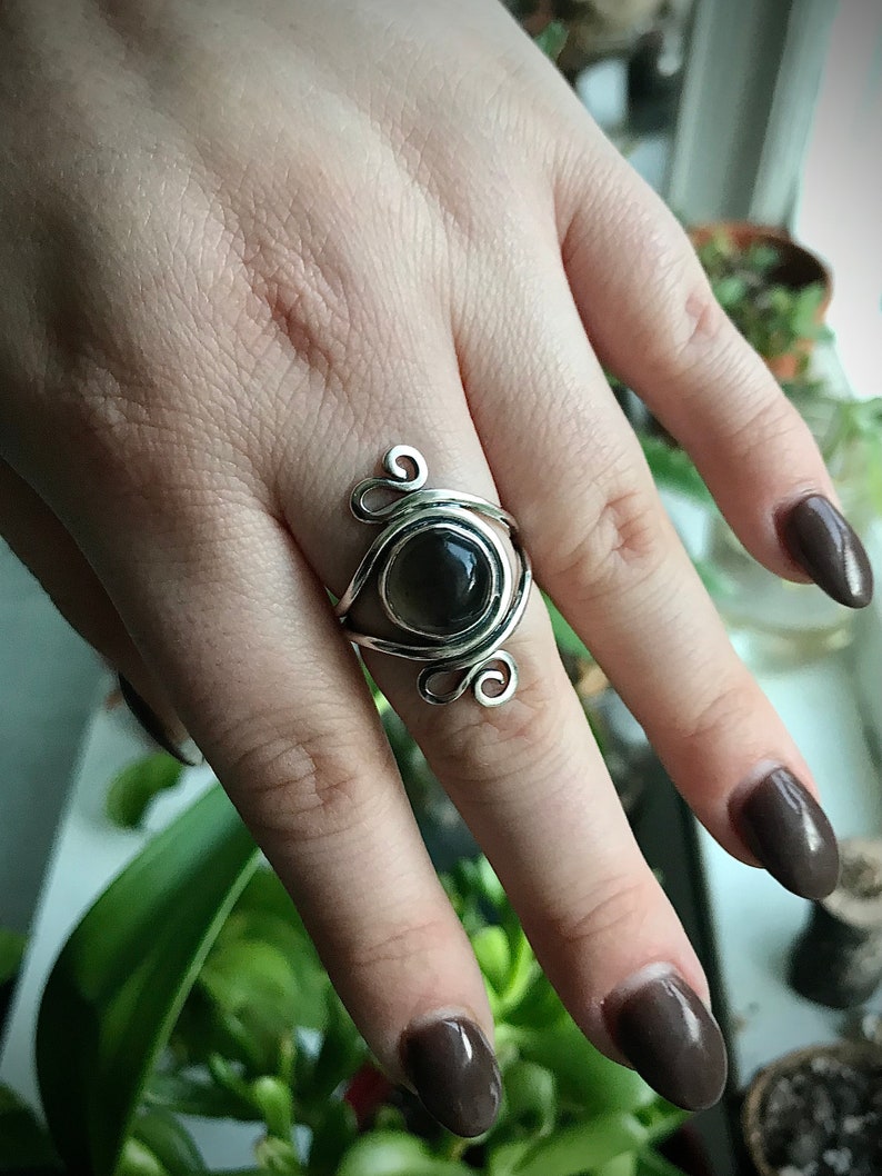 Forged Silver Obsidian Spiral Ring - Etsy