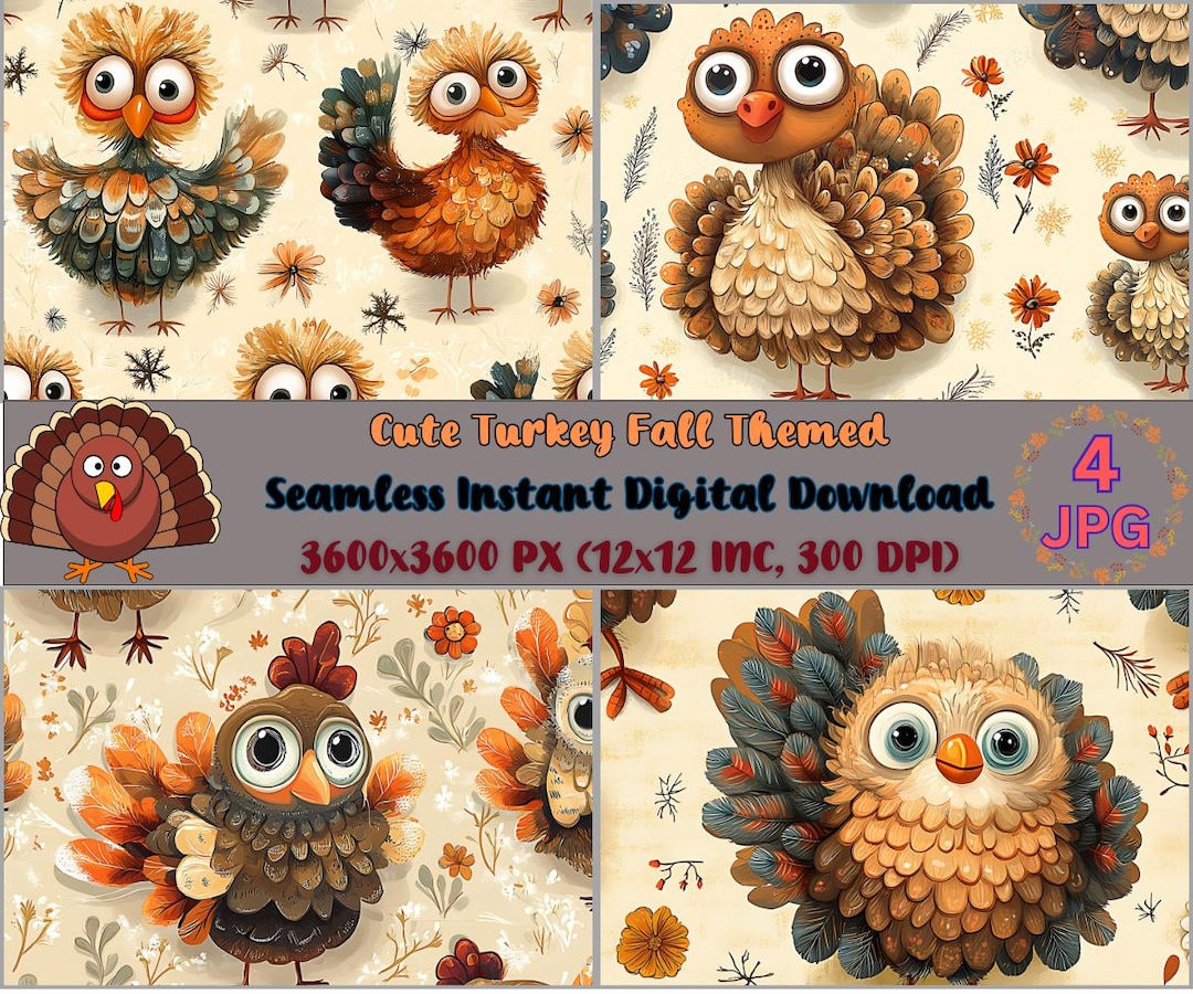 Cute Turkey Fall Themed Seamless Pattern, Turkey Thanksgiving Pattern ...