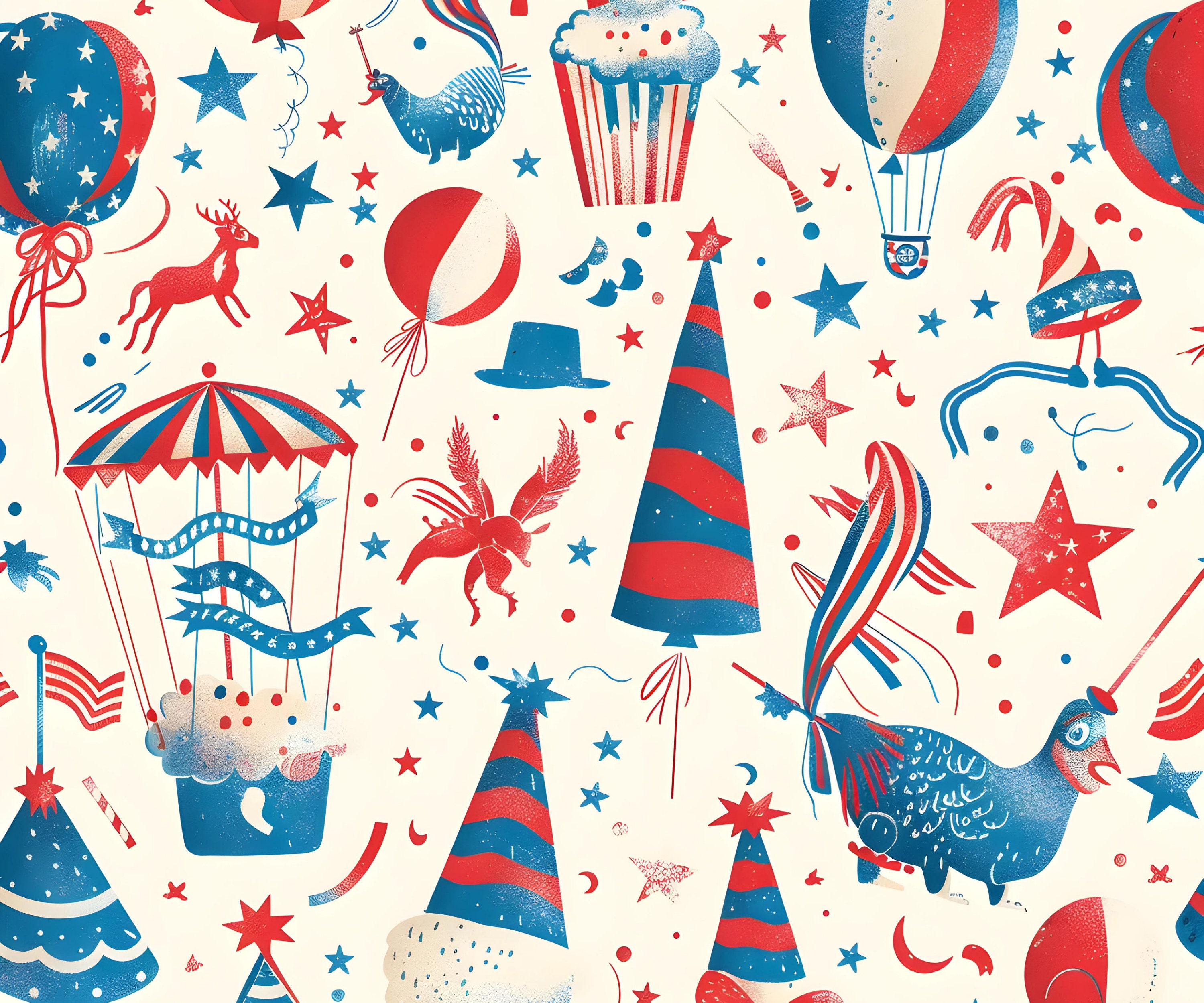 Red, White and Blue Digital Paper Set Seamless Patterns, Instant ...